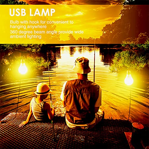 USB Camping Bulb Touch Switch Non Dimmable 3W 400lm Warm White LED Lantern for Fishing Boat Car Truck Camping, A19 Outdoor Portable LED Bulb, Emergency Light, Kids Bed Light, Night Light - 2 Pack