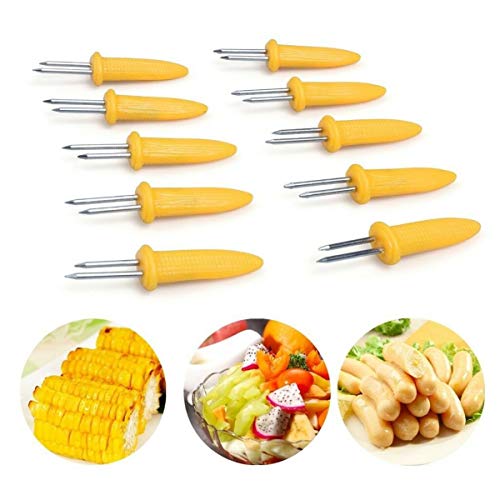 10 Pack Corn On The Cob Holders Stainless Steel Corn Holders Corn on The Cob Skewers for BBQ Twin Prong Sweetcorn Holders Home Cooking Fork Prong