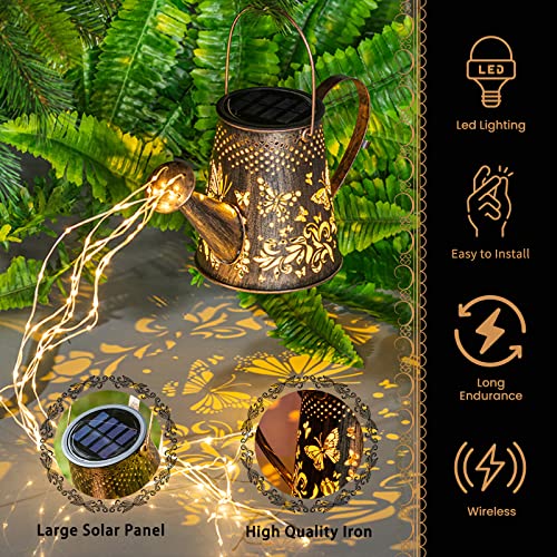 Solar Outdoor Lights, 90 LEDs Watering Can with Solar Powered Lights Outdoor by SPROUTMAVEN, Hanging Solar Lantern Metal Waterproof Garden Lights Decorations for Table Patio Yards Pathway Party