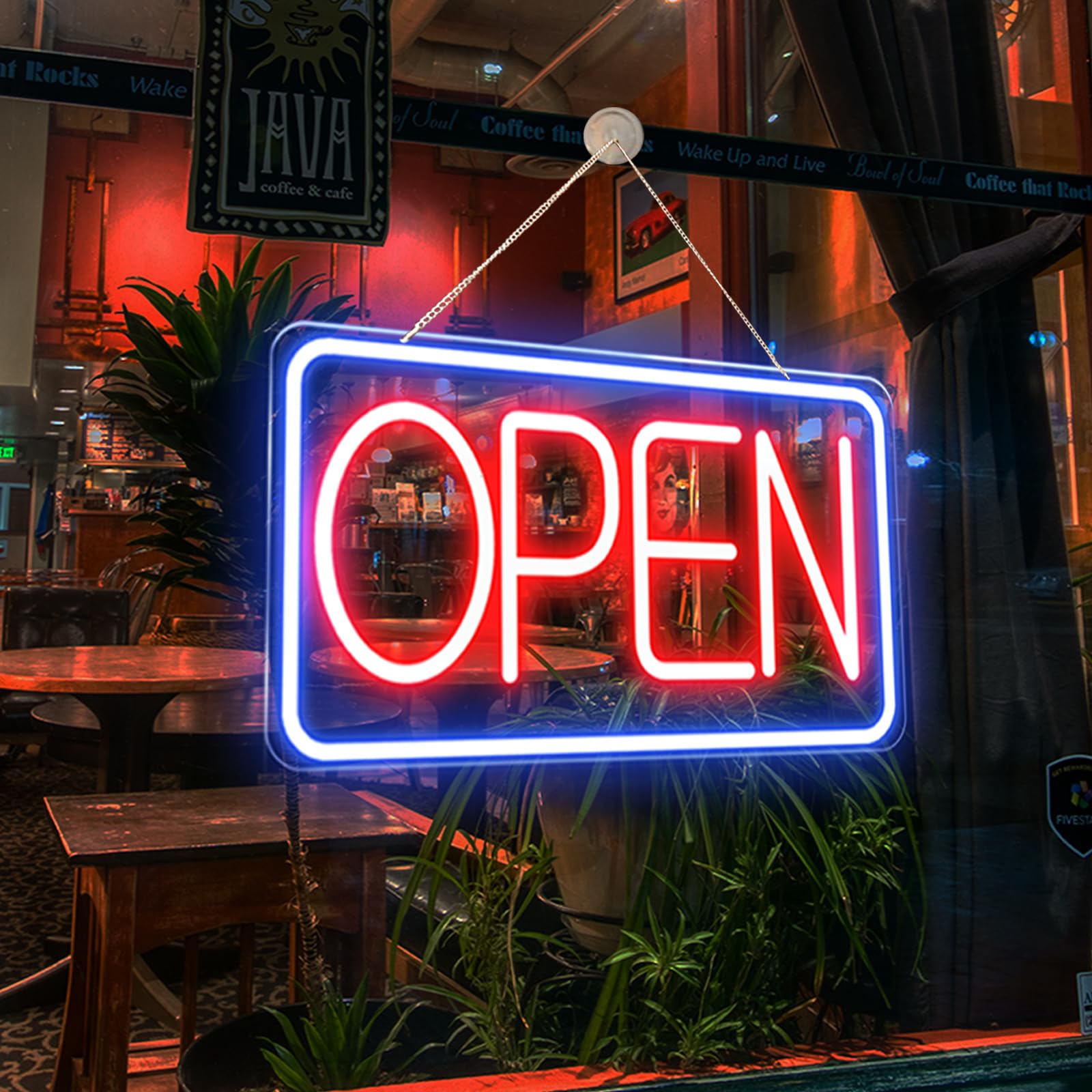 16.5"X 9" Led Neon Open Sign for Business Window, Powered by USB with Switch, 5 Types Brightness Adjustment for Stores, Restaurants Offices Retail Shops Window Storefronts(Horizontal)