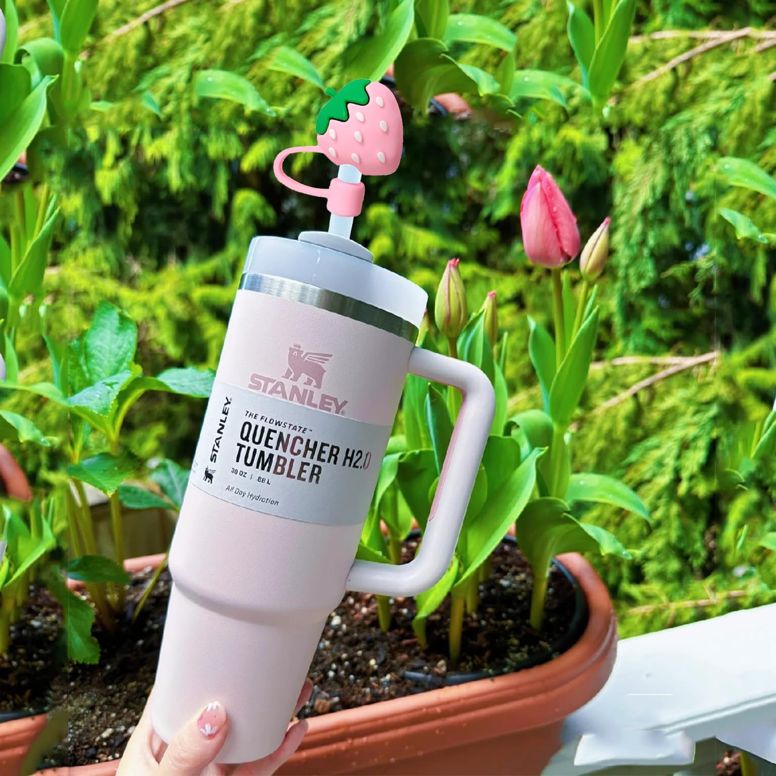 YAYAYOUNG 4 Pcs Pink Straw Covers Cap Toppers Compatible with Stanley 30&40 oz Tumbler Cups,Reusable Cute Silicone Straws Tips Lids Protectors for 0.4 in/10mm Stanley Cup Accessories(4 PCS)