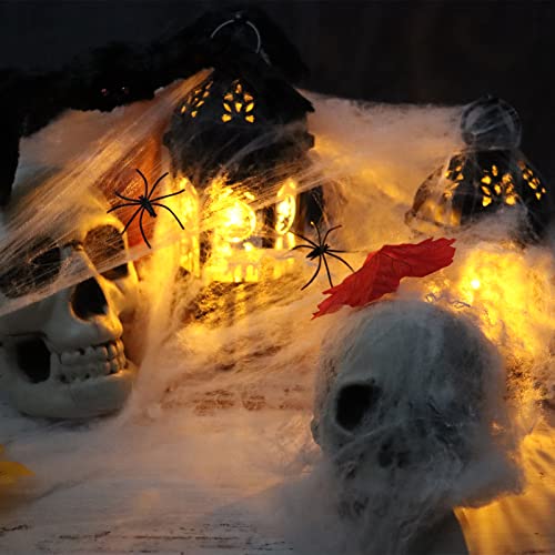 Reperla Festive Lanterns, 7.8" Halloween Decorations Lights with Patterns,Black Flame Effect LED Candle Lantern Kids Gifts for Home,Table,Tree,Activities,Party,Porch (Set of 2)