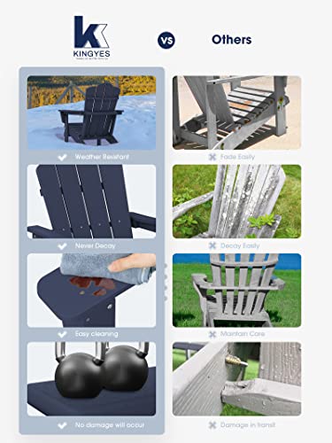 KINGYES Folding Adirondack Chair, HDPE All-Weather Adirondack Chair, Navy