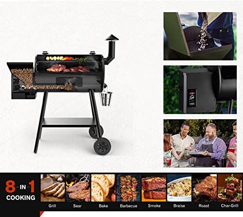 Z GRILLS 5502H 8 in 1 Wood Pellet Portable Grill Smoker for Outdoor BBQ Cooking with Digital Temperature Control and Storage Shelf, 538 Sq In