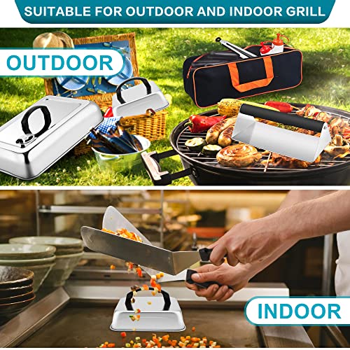 Leonyo Griddle Accessories Set of 27, Heavy Duty Stainless Steel Grill Griddle Metal Spatulas for Cast Iron Flat Top, Burger Press, Rectangular Basting Cover, 2 Square Melting Domes, 2 Carry Bags