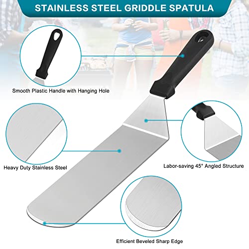 Leonyo Griddle Accessories Set of 27, Heavy Duty Stainless Steel Grill Griddle Metal Spatulas for Cast Iron Flat Top, Burger Press, Rectangular Basting Cover, 2 Square Melting Domes, 2 Carry Bags