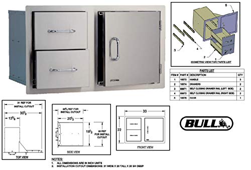 AMS Fireplace AMS BULL grill 30 Outlaw BBQ Grill with BULL single Side Burner, 30 DoorDrawer Combo, Single Drawer, Sink and Cover (Natural Gas)