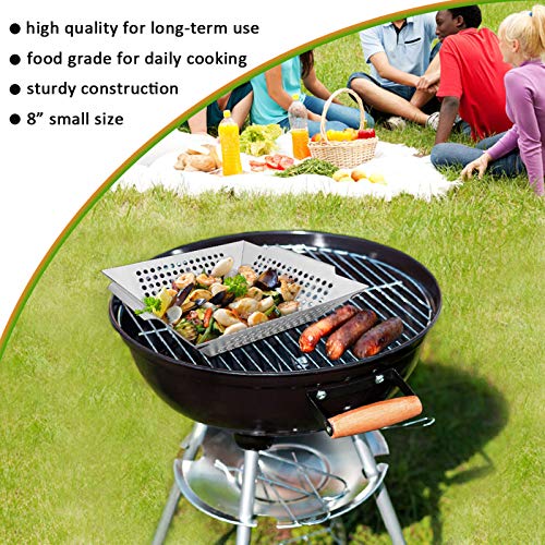 8” Grilling Basket, HaSteeL Small BBQ Grill Basket Wok Set of 2 for Vegetable, Kabobs, Shrimps, Heavy Duty Stainless Steel Grilling Accessories for All Grills, Dishwasher Safe