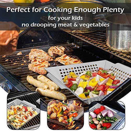 8” Grilling Basket, HaSteeL Small BBQ Grill Basket Wok Set of 2 for Vegetable, Kabobs, Shrimps, Heavy Duty Stainless Steel Grilling Accessories for All Grills, Dishwasher Safe