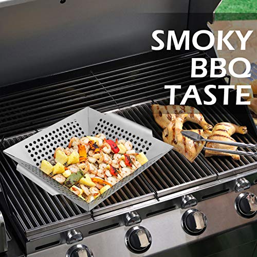 8” Grilling Basket, HaSteeL Small BBQ Grill Basket Wok Set of 2 for Vegetable, Kabobs, Shrimps, Heavy Duty Stainless Steel Grilling Accessories for All Grills, Dishwasher Safe