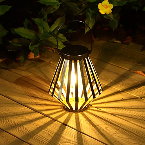 Solar Lights Lantern Outdoor,Metal Waterproof Edison Bulb Lights,Hanging Table Top Decorative Warm White Light for Garden Patio Courtyard Lawn and Fence (1 Pack)