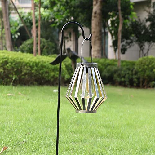 Solar Lights Lantern Outdoor,Metal Waterproof Edison Bulb Lights,Hanging Table Top Decorative Warm White Light for Garden Patio Courtyard Lawn and Fence (1 Pack)