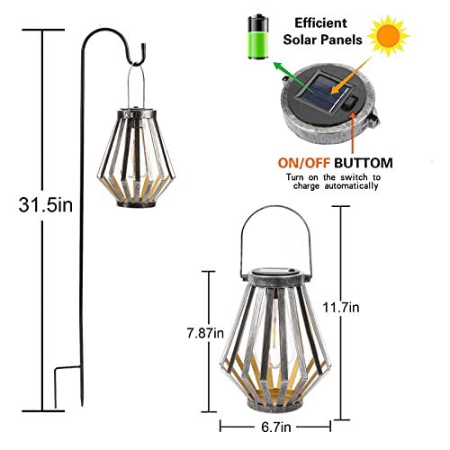 Solar Lights Lantern Outdoor,Metal Waterproof Edison Bulb Lights,Hanging Table Top Decorative Warm White Light for Garden Patio Courtyard Lawn and Fence (1 Pack)