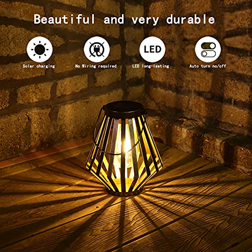 Solar Lights Lantern Outdoor,Metal Waterproof Edison Bulb Lights,Hanging Table Top Decorative Warm White Light for Garden Patio Courtyard Lawn and Fence (1 Pack)