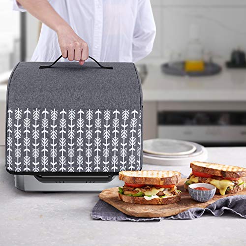 Yarwo Dust Cover with Pockets Compatible with Ninja Foodi Grill, Heavy Duty Nylon Cover with Wipe Clean Liner, Gray with Arrow