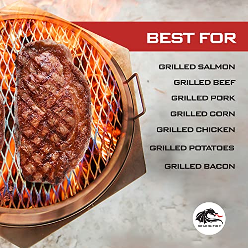 Dragonfire Stainless Steel Grill Grate - 19" Diameter Round Campfire Grate Made with Two Side Handles, Heavy-Duty Metal, and Rhombic Grill Mesh Design
