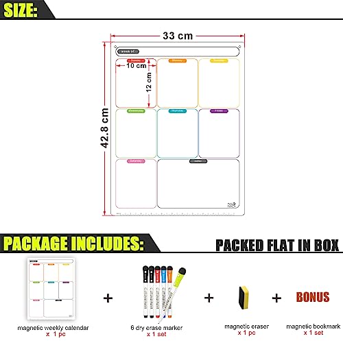 MAG-FANCY Magnetic Calendar for Refrigerator Set Weekly Dry Erase Fridge Taskmaster Calendar Whiteboard Meal Planner - with Extra-Thick Magnet Fine Tip Marker & Holes for Wall Hanging