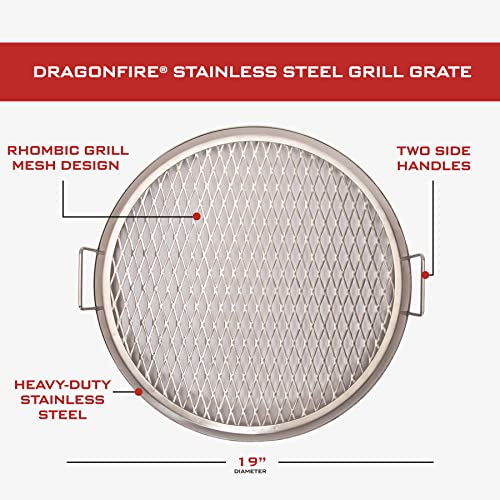 Dragonfire Stainless Steel Grill Grate - 19" Diameter Round Campfire Grate Made with Two Side Handles, Heavy-Duty Metal, and Rhombic Grill Mesh Design