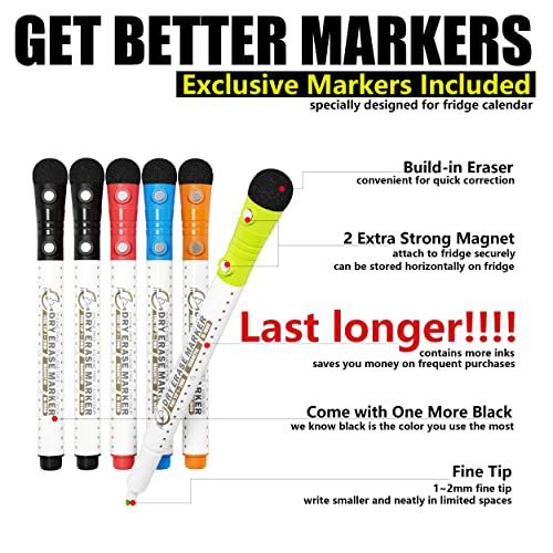 MAG-FANCY Magnetic Calendar for Refrigerator Set Weekly Dry Erase Fridge Taskmaster Calendar Whiteboard Meal Planner - with Extra-Thick Magnet Fine Tip Marker & Holes for Wall Hanging