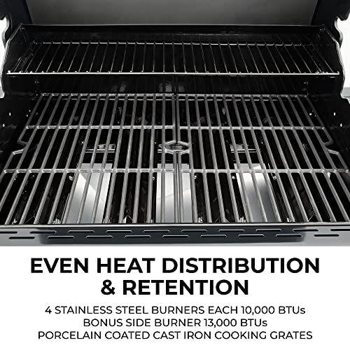 Kenmore PG-A40406S0L-1 BBQ Grill | 4-Burner Outdoor Barbecue Liquid Propane BBQ Gas Grill with Side Burner and Side Tables, 53000 BTU, Open Cart, Black