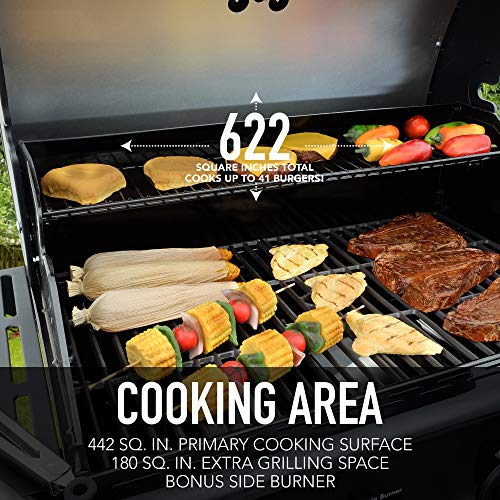 Kenmore PG-A40406S0L-1 BBQ Grill | 4-Burner Outdoor Barbecue Liquid Propane BBQ Gas Grill with Side Burner and Side Tables, 53000 BTU, Open Cart, Black
