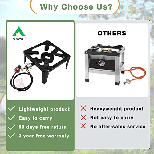 Aowoil Portable Propane Burners for Outdoor Cooking and Home,100K BTU High-powered,Propane Burner with Adjustable Flame,4ft Connecting Hose with Regulator,Quemadores de Gas Para Cocinar Afuera