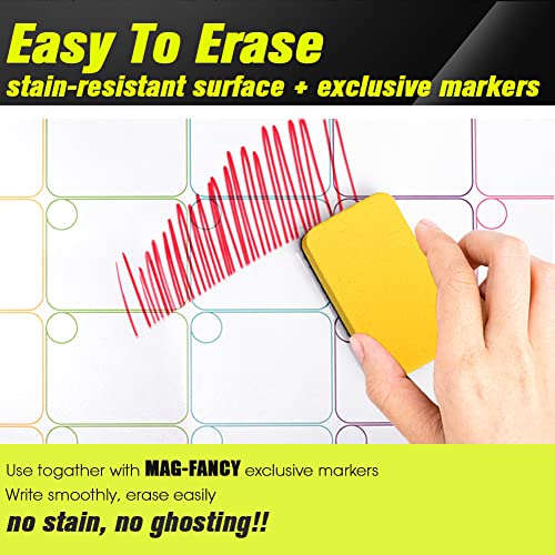 MAG-FANCY Magnetic Calendar for Refrigerator Set Weekly Dry Erase Fridge Taskmaster Calendar Whiteboard Meal Planner - with Extra-Thick Magnet Fine Tip Marker & Holes for Wall Hanging