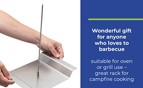 Rossbright Skewer Hack for BBQ - 3 Stick Sizes - Stainless Steel Stand for Upright, Vertical Grilling - Ideal Holder for Brazilian Meats, Gaucho Style, Chicken, Steak - Complete with Basting Brush