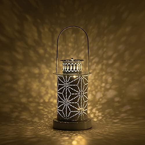 Garden Patio Outdoor Garden Lanterns Decor,Deck Decor Hanging Lights Boho Moroccan Lantern Battery Powered Lamp Unique Lawn Landscape Decor Metal Yard Art Outdoor Indoor Table Lamp (Snowflake)