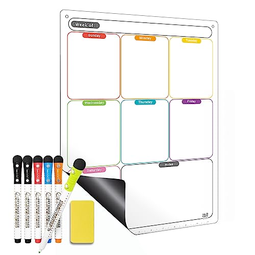 MAG-FANCY Magnetic Calendar for Refrigerator Set Weekly Dry Erase Fridge Taskmaster Calendar Whiteboard Meal Planner - with Extra-Thick Magnet Fine Tip Marker & Holes for Wall Hanging