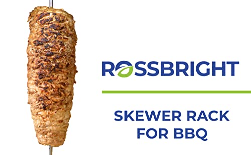 Rossbright Skewer Hack for BBQ - 3 Stick Sizes - Stainless Steel Stand for Upright, Vertical Grilling - Ideal Holder for Brazilian Meats, Gaucho Style, Chicken, Steak - Complete with Basting Brush