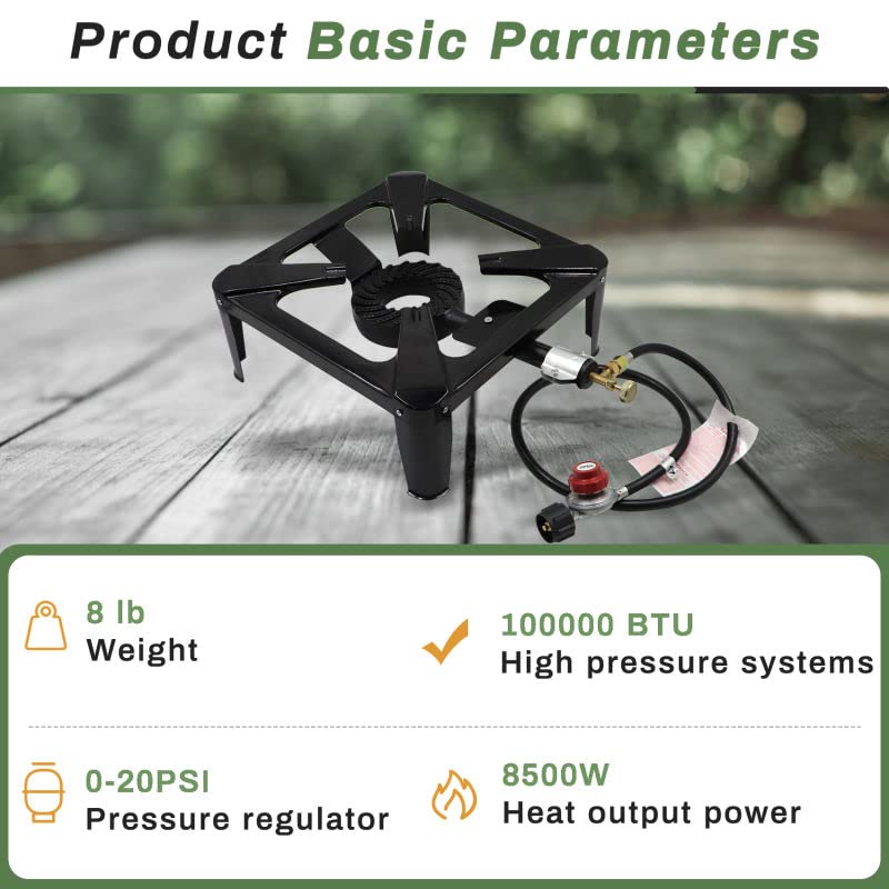 Aowoil Portable Propane Burners for Outdoor Cooking and Home,100K BTU High-powered,Propane Burner with Adjustable Flame,4ft Connecting Hose with Regulator,Quemadores de Gas Para Cocinar Afuera
