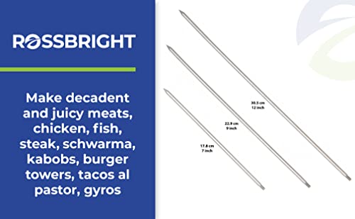 Rossbright Skewer Hack for BBQ - 3 Stick Sizes - Stainless Steel Stand for Upright, Vertical Grilling - Ideal Holder for Brazilian Meats, Gaucho Style, Chicken, Steak - Complete with Basting Brush