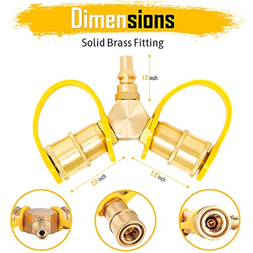 GasOne 2147 11/4 Y Splitter Trailer Propane Hose for RV Tabletop Grill, 2 Way LP Gas Adapter 1/4" Quick Connect Disconnect Kit