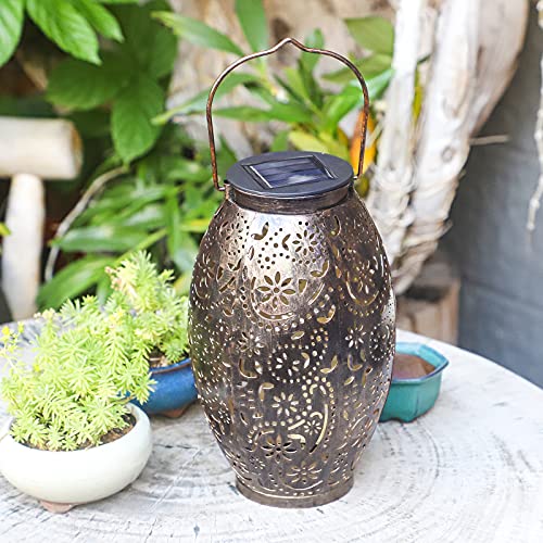 ANTING Solar Lantern Lights Outdoor Hanging Garden Solar Lanterns with Handle LED Light Waterproof Solar Powered Retro Metal Lanterns Decorative for Table Patio Yard Pathway Courtyard Porch