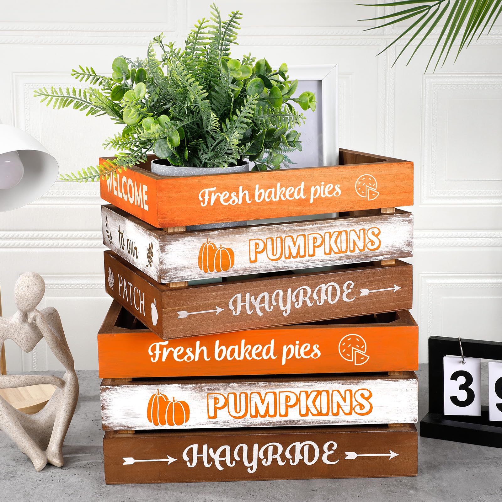 Sintuff 2 Pcs Fall Wooden Crates for Display Thanksgiving Wooden Boxes Rustic Nesting Wood Crates Farmhouse Storage Container for Harvest Thanksgiving Party Storage Gift