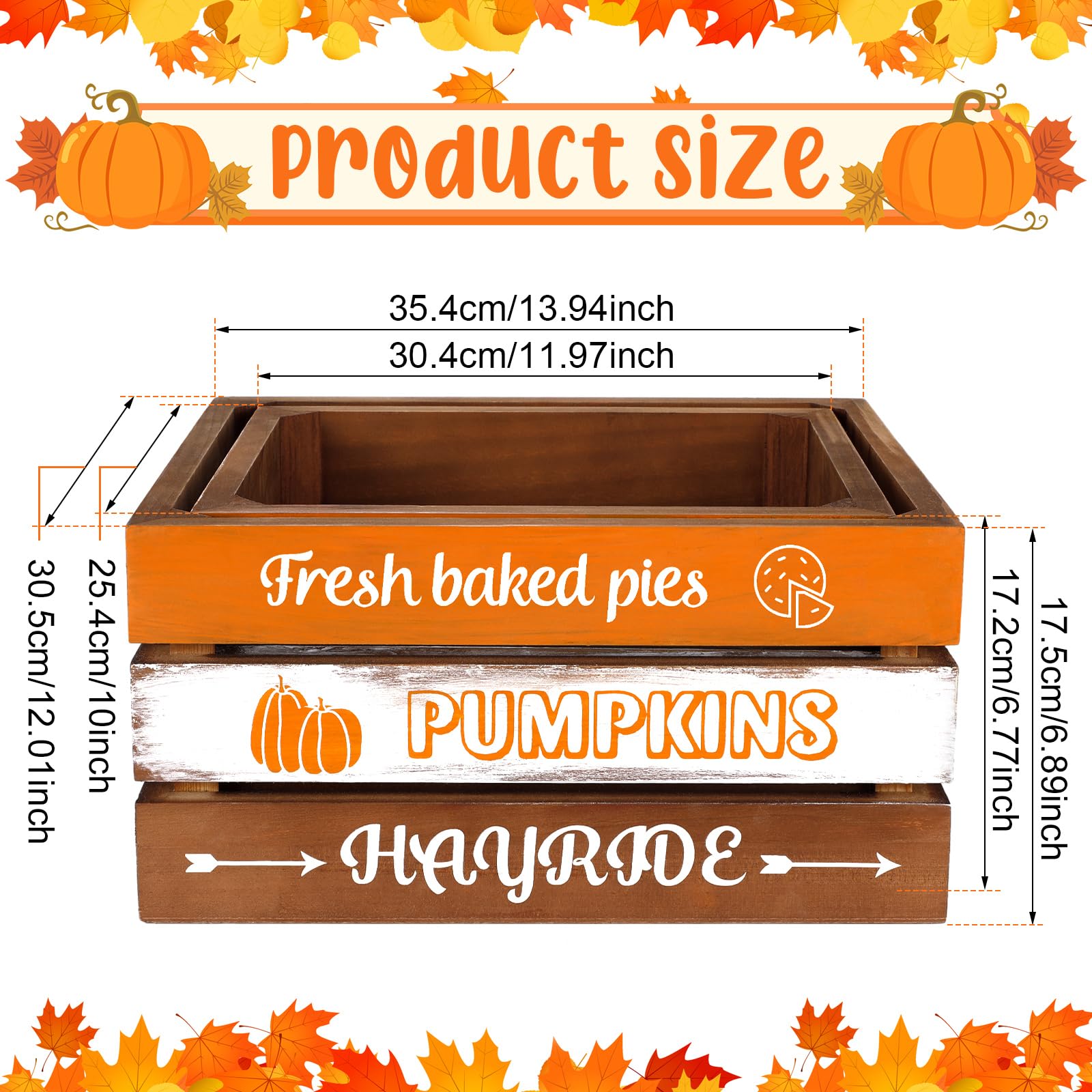 Sintuff 2 Pcs Fall Wooden Crates for Display Thanksgiving Wooden Boxes Rustic Nesting Wood Crates Farmhouse Storage Container for Harvest Thanksgiving Party Storage Gift