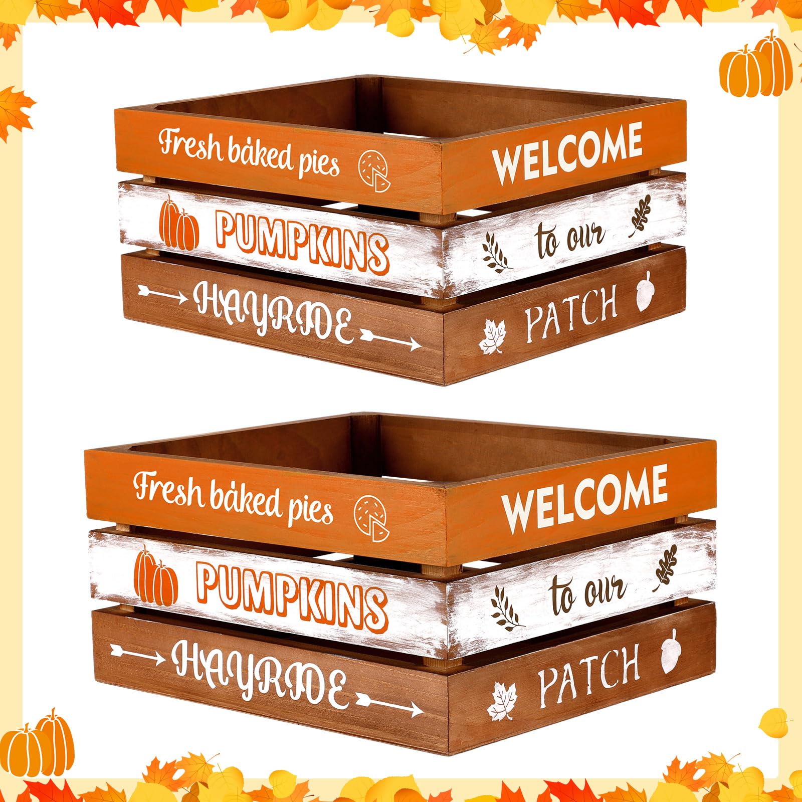 Sintuff 2 Pcs Fall Wooden Crates for Display Thanksgiving Wooden Boxes Rustic Nesting Wood Crates Farmhouse Storage Container for Harvest Thanksgiving Party Storage Gift