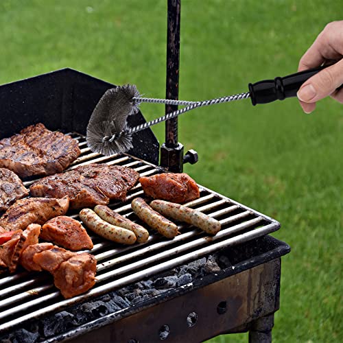12 inch 3-Sided Grill Brushes, BBQ Brush Cleaner with Hanging Loop, Stainless Steel Woven Grill Accessories