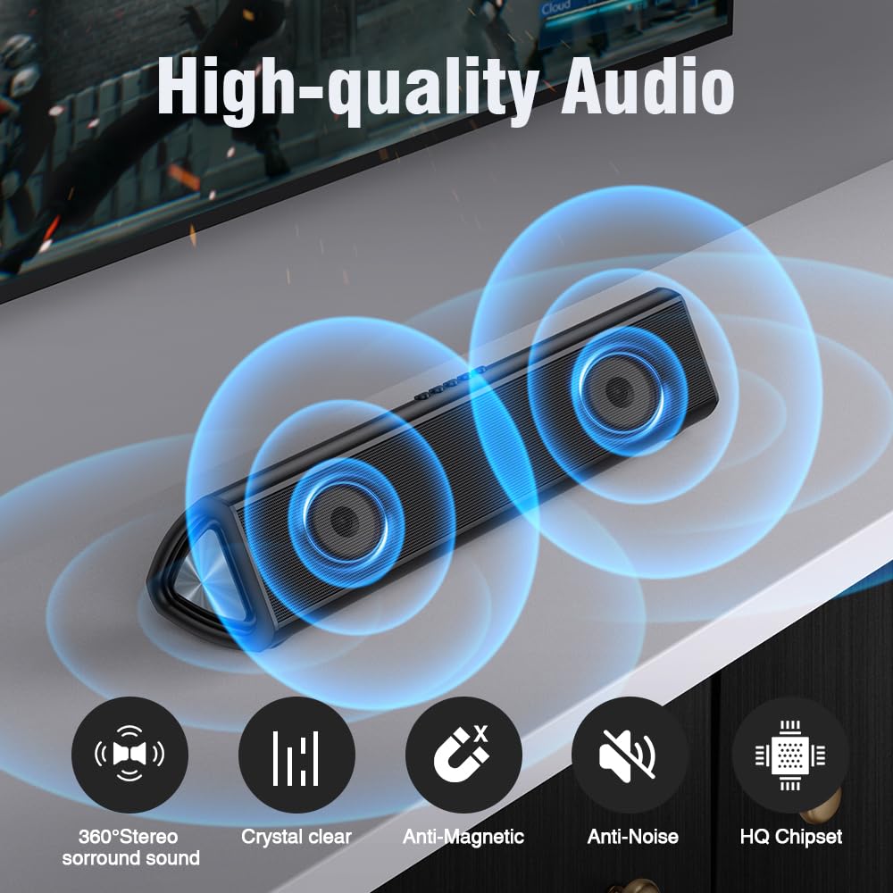 OFFSIR Sound Bar for TV, PC Desktop Speaker, Home Audio with Surround Sound System, TV Soundbar Speaker with Bluetooth 5.0/Optical/AUX/Coaxial for for Home Theater/Office/Gaming-50 Watts-3EQs