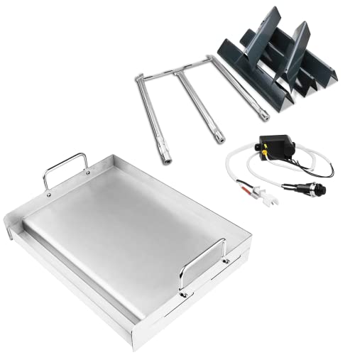 Utheer Grill Parts with 7636 Flavor Bars, 69787 Grill Burner and Ignitor for Weber Spirit 300 Series with Front Control, Universal Stainless Steel Griddle, 17" x 13" Griddle Flat Top Plate