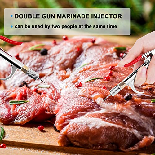 Meat Injector Gun Pump with Hose, Stainless Steel Electric Marinade Injector 70W Meat Syringe Double Gun with 10 Needles for Roast Turkey, Pork, Beef (Double Gun)