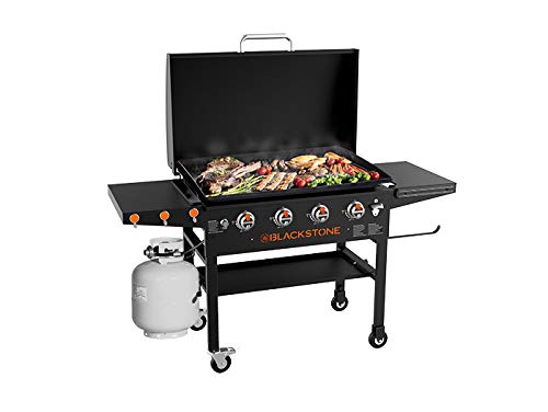 Blackstone 36β Griddle with Hood & Four Burners - Stainless Steel Gas Griddle with Hood, Wheels, Two Side Shelf & Magnetic Hooks β Heavy Duty Outdoor Griddle Station for Backyard, Patio - 1899