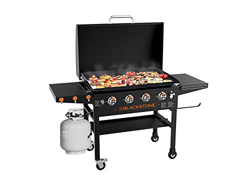 Blackstone 36β Griddle with Hood & Four Burners - Stainless Steel Gas Griddle with Hood, Wheels, Two Side Shelf & Magnetic Hooks β Heavy Duty Outdoor Griddle Station for Backyard, Patio - 1899