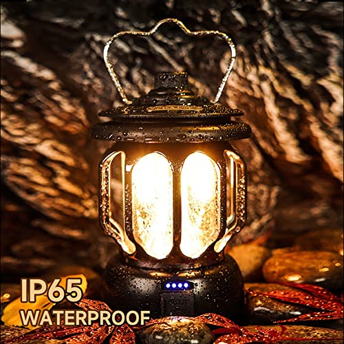 LED Camping Light Portable Retro Lantern Vintage Tent Lighting USB Rechargeable Waterproof Outdoor Lamp Black
