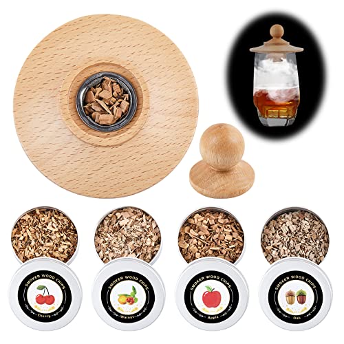 Cocktail Smoker Kit,Old Fashioned Whiskey Bourbon Drink Smoker Kit, Cherry Pecan Apple Oak four Kinds of Wood Chips for Whiskey and Bourbon .For Your Friends, Husband, Dad.(No Butane)