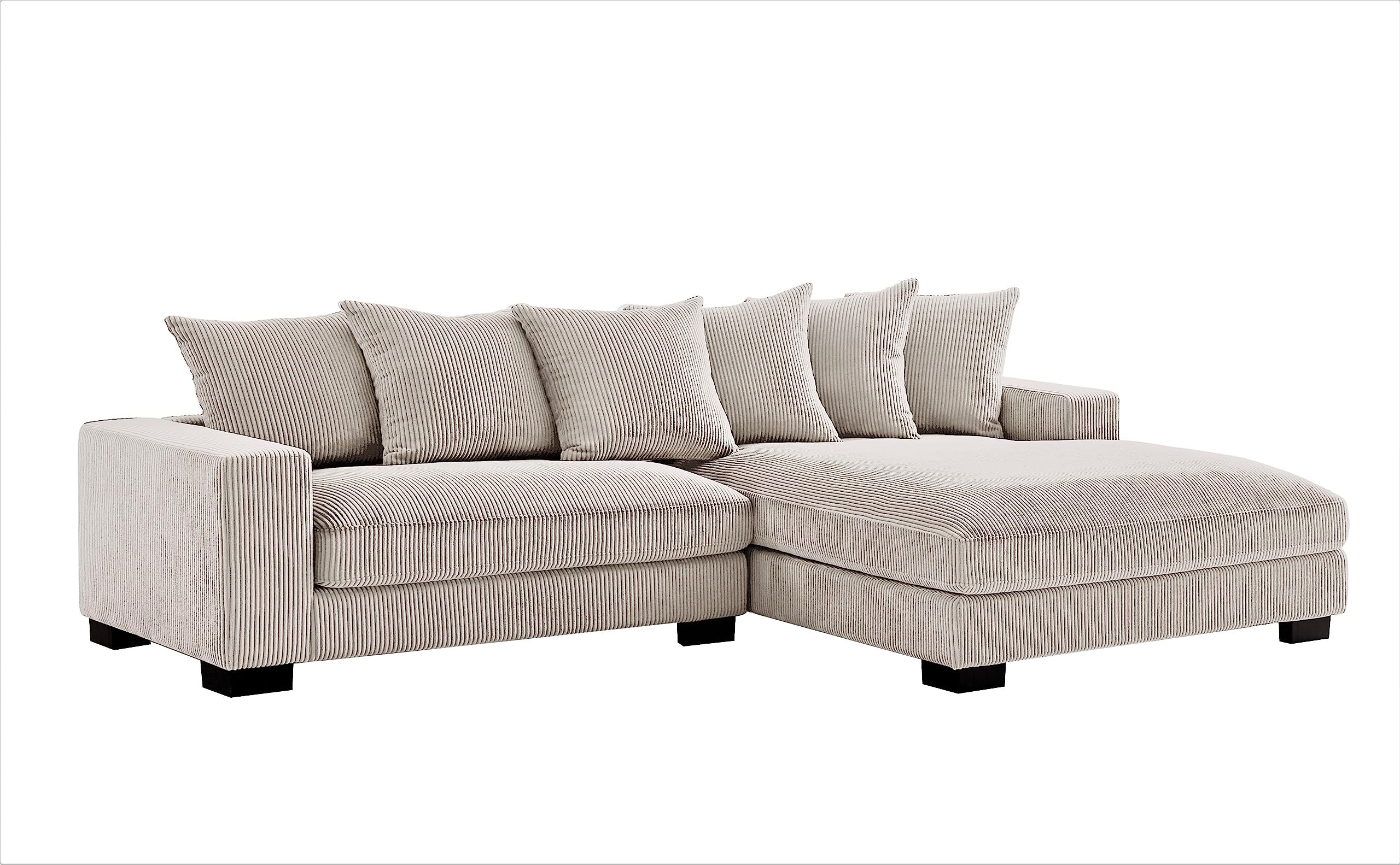 Container Furniture Direct Luxe Oversized Two-Piece Sectional Couches for Living Room, 102.4-Inch L Shaped Sofa with Chaise, Upholstered with Corduroy Fabric, Ivory - Right Facing