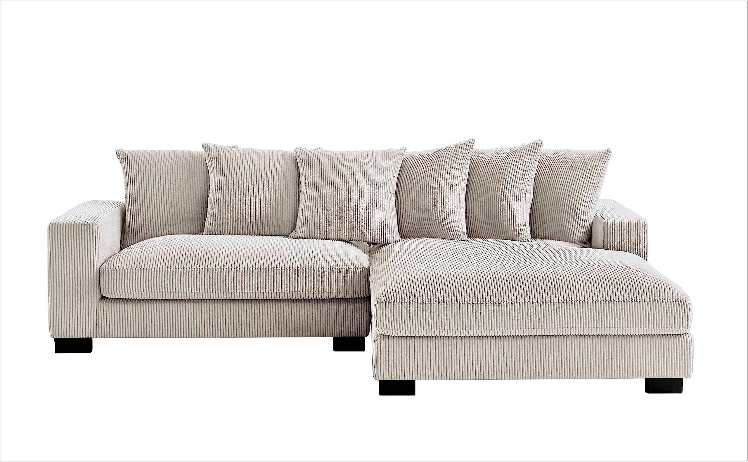 Container Furniture Direct Luxe Oversized Two-Piece Sectional Couches for Living Room, 102.4-Inch L Shaped Sofa with Chaise, Upholstered with Corduroy Fabric, Ivory - Right Facing