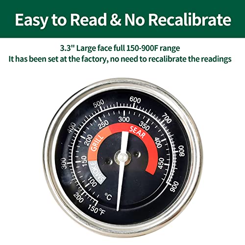 Quantfire Upgrade Replacement Thermometer for Kamado Joe,3.3" Grill Temperature Gauge Replacement for Kamado Joe Accessories 150-900°F with Waterproof and No-Fog Glass Lens