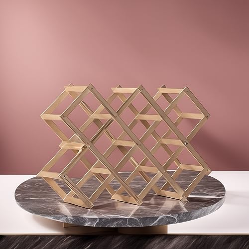 VGWHY Wine Rack, Wooden Wine Rack for 10 Bottle, Free Standing Wine Storage Racks Foldable for Kitchen, Party, Home Kitchen Bar Cabinets (Natural)